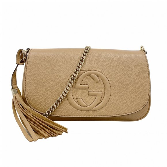 Gucci | Bags | Gucci Beige Leather Shoulder Bag Interlocking G Soho ...